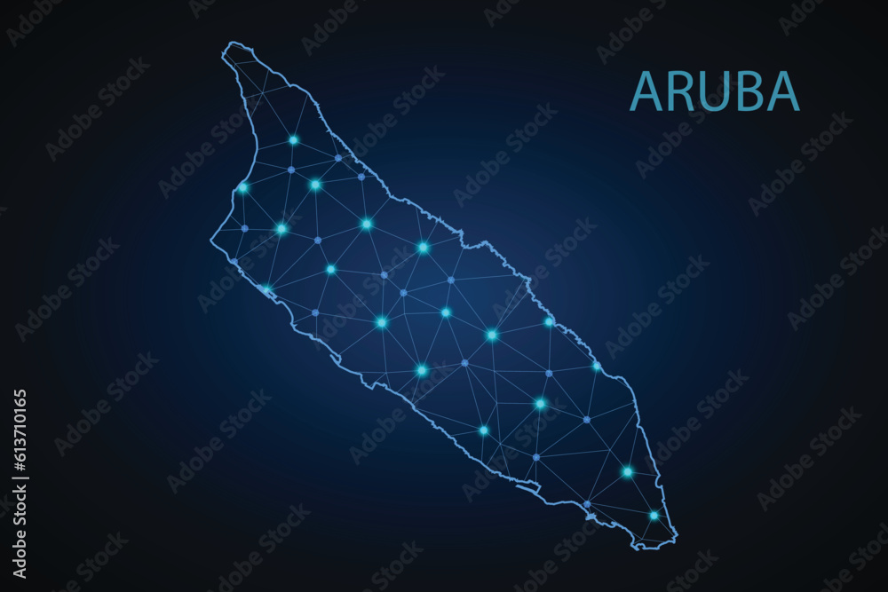 Map of Aruba from Polygonal wire frame low poly mash, contours network ...