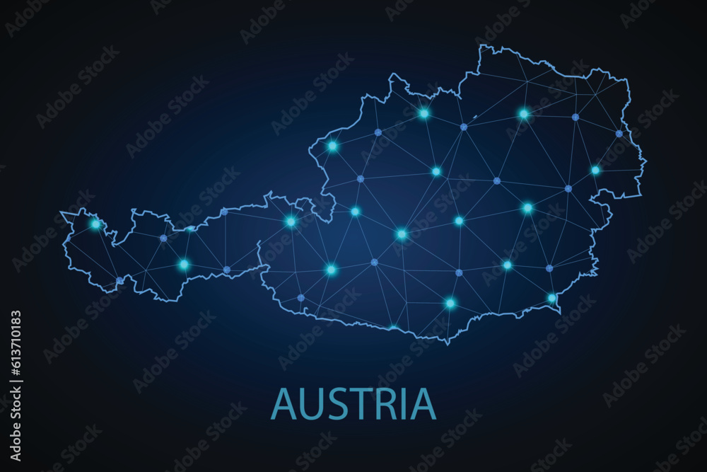 Map of Austria. Wire frame 3D mesh polygonal network line, design ...