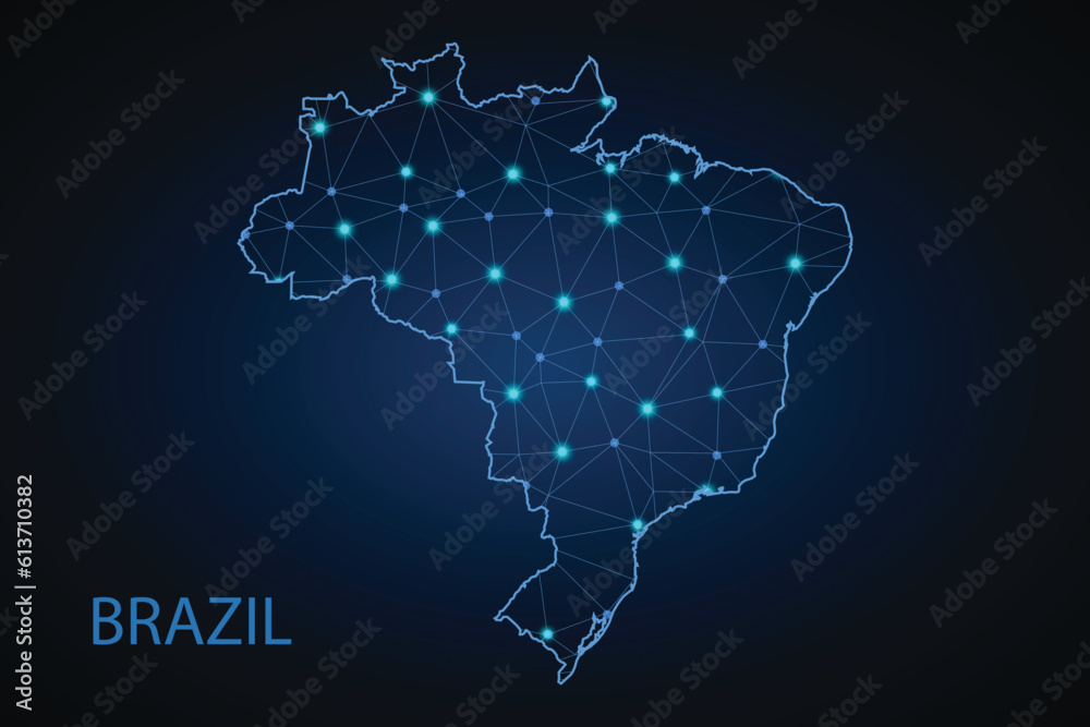 Map of Brazil from Polygonal wire frame low poly mesh, contours network ...