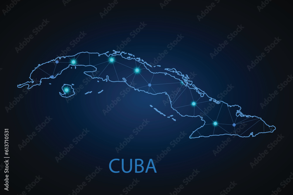 Map of Cuba. Wire frame 3D mesh polygonal network line, design sphere ...