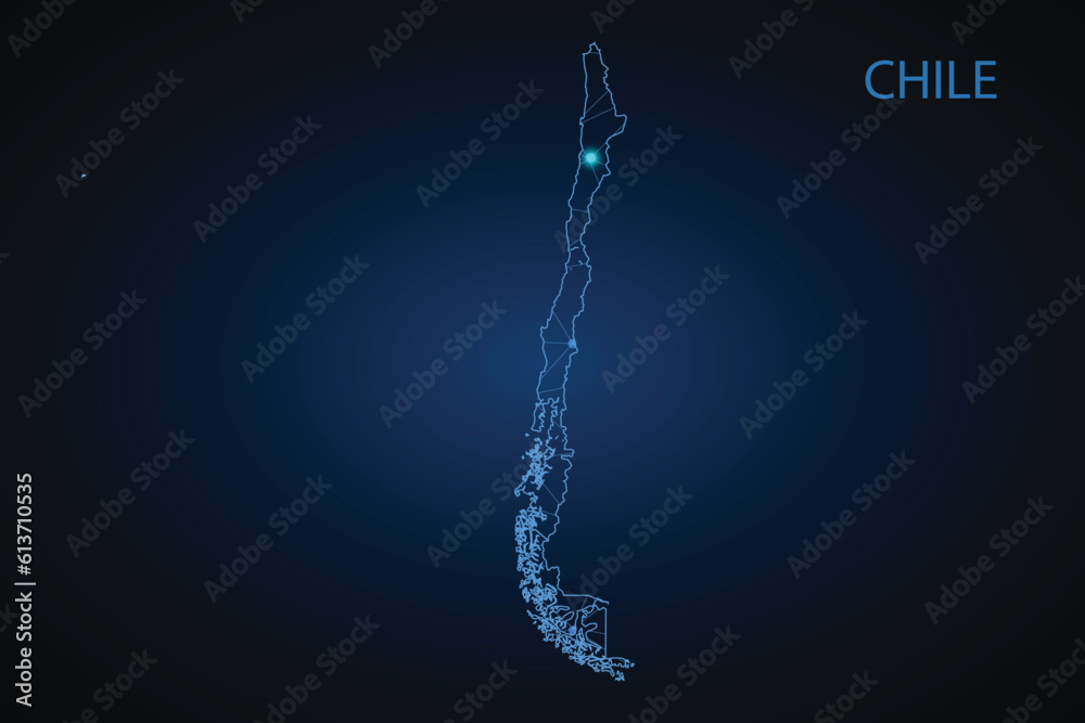 Map of Chile. Wire frame 3D mesh polygonal network line, design sphere ...