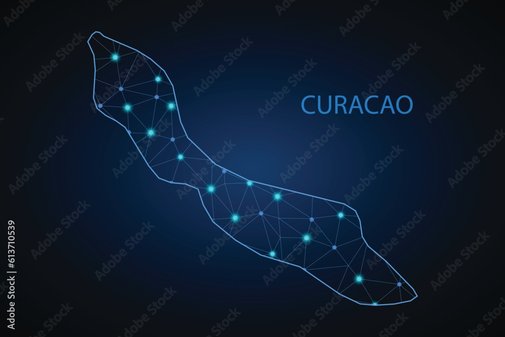 Map of Curacao from Polygonal wire frame low poly mesh, contours ...