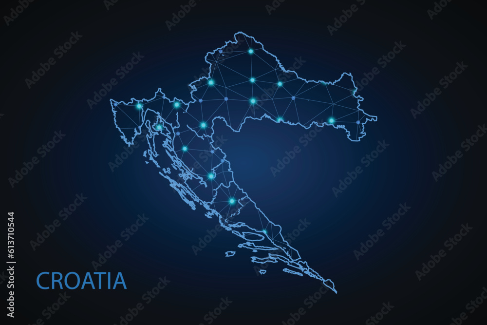 Map of Croatia - With glowing point and lines scales on The dark ...
