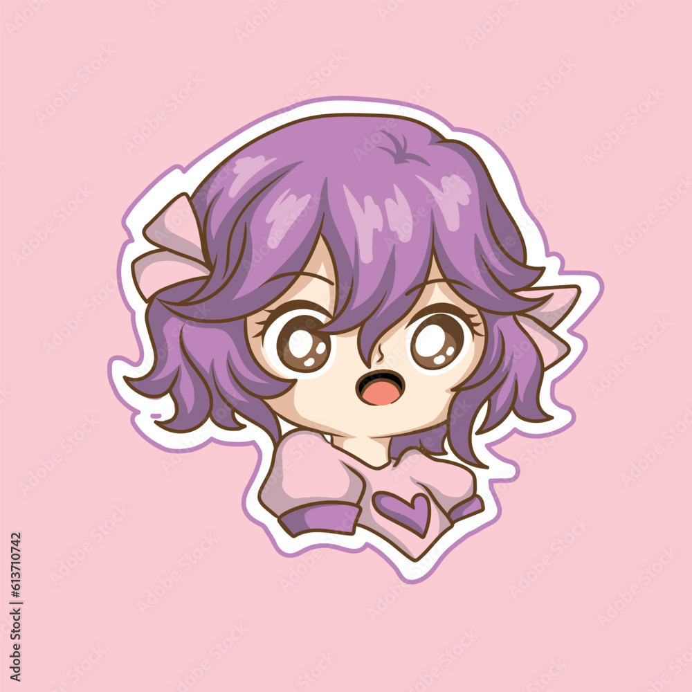 Cute cartoon girl with purple hair. Vector illustration isolated on ...