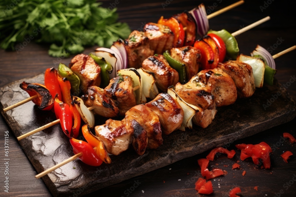 Barbecue delight: Grilled chicken and pepper kebabs sizzling on the ...