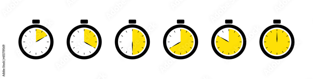 Set of timer. Stopwatch icons set. Countdown 10, 20, 30, 40, 50, 60 ...