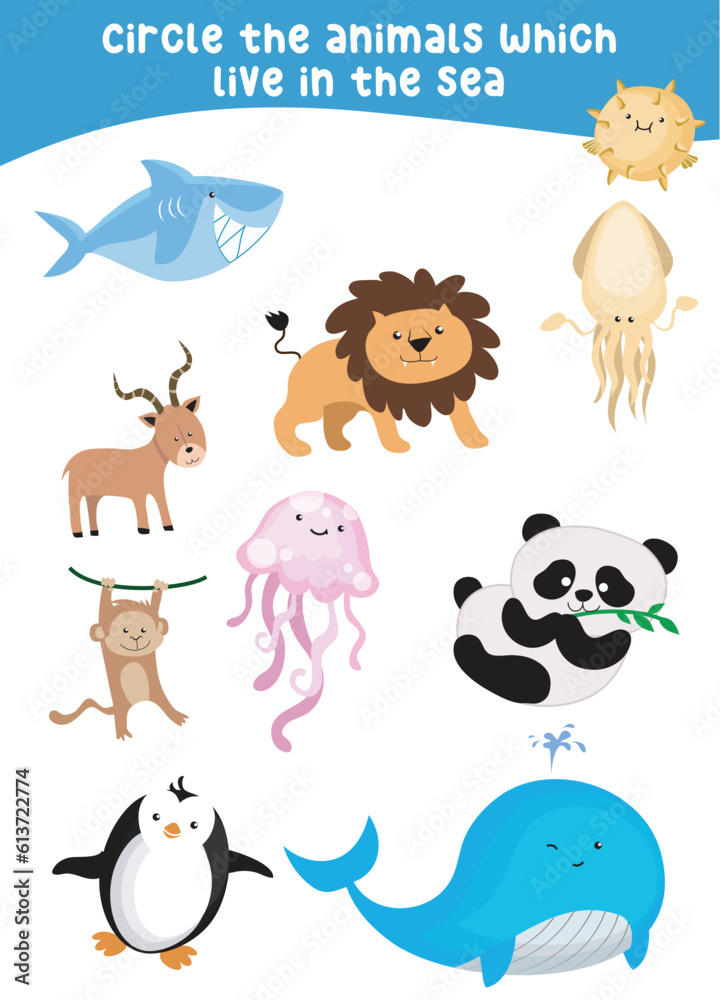 Circle the animals which live in the sea. Circle the sea animals on the ...