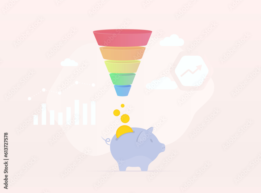 Sales Funnel Generation Concept with Financial Charts and Graphs ...