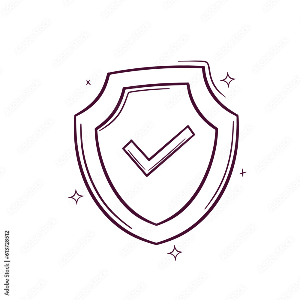 Hand Drawn Shield With Check Mark. Doodle Vector Sketch Illustration ...