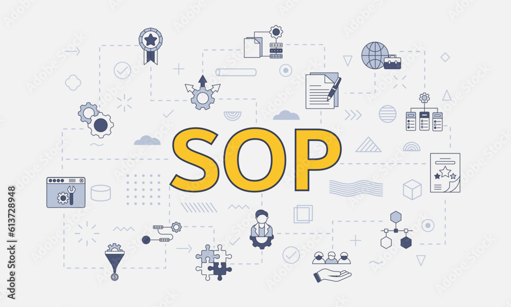 Vetor de sop standard operating procedure concept with icon set with ...