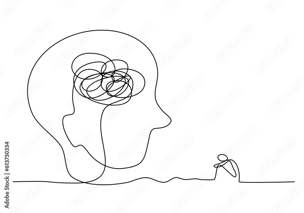 Continuous line art of a person with stress and anxiety, lineart vector ...