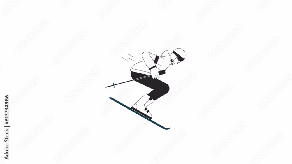 Vidéo Stock Skier jumping bw animation. Animated isolated 2D athlete ...