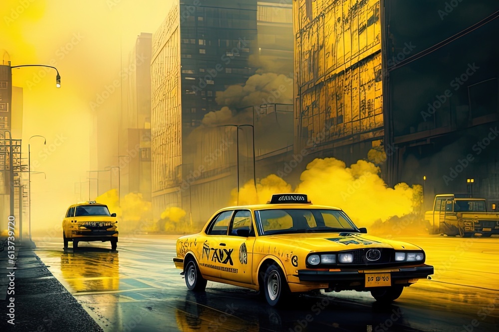 Yellow rusty old taxi desktop wallpaper in the smoke high resulation ...