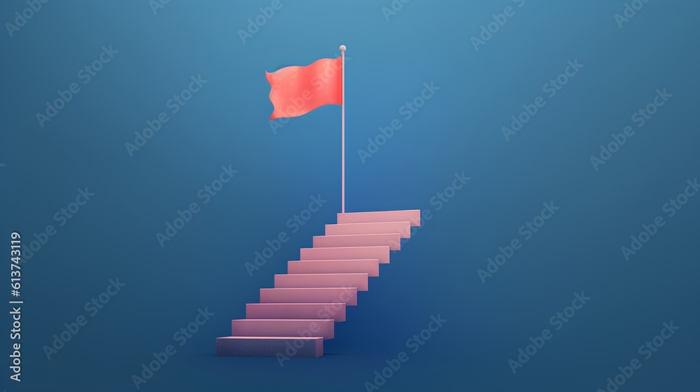 Upward steps leading to a flag at the top. Growth concept, signifying ...