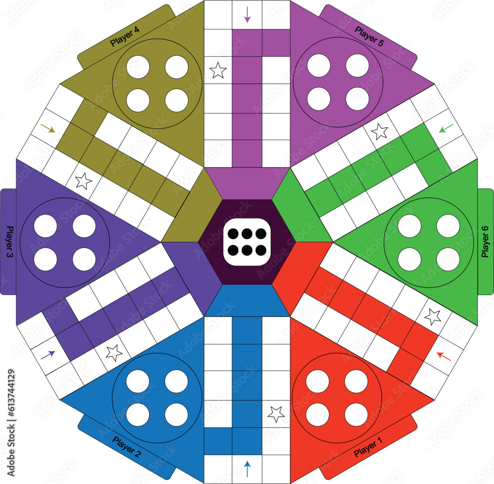 6 player multi player ludo board game for kids vector printable Stock ...