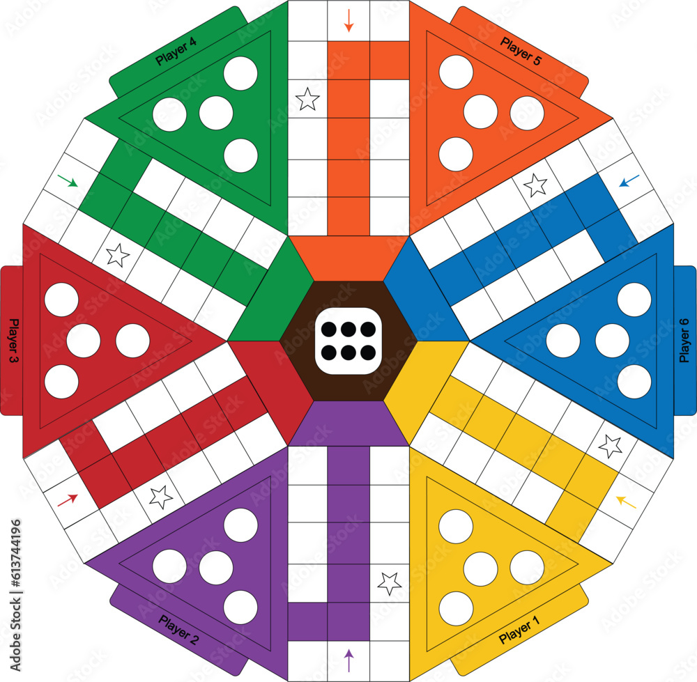 6 player multi player ludo board game for kids vector printable Stock ...