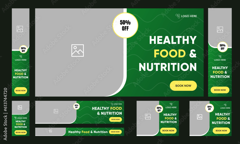 Set of healthy food and nutrition web banner template design for social ...