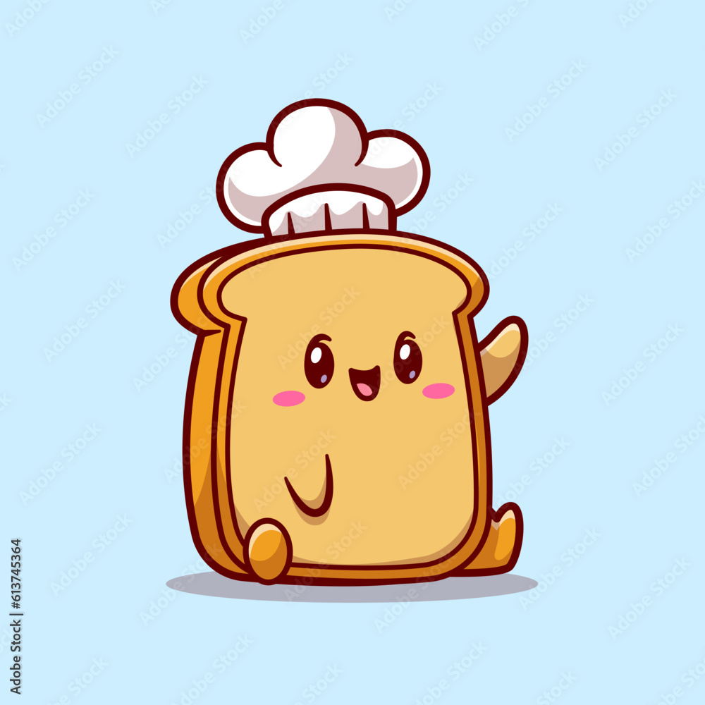 Cute Bread Chef Waving Hand Cartoon Vector Icon Illustration. Food ...