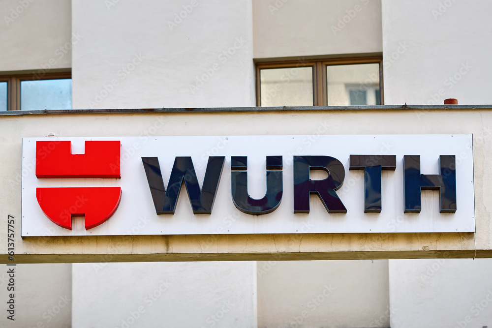 Minsk, Belarus. May 2023. Wurth logo in front of main office in Minsk ...