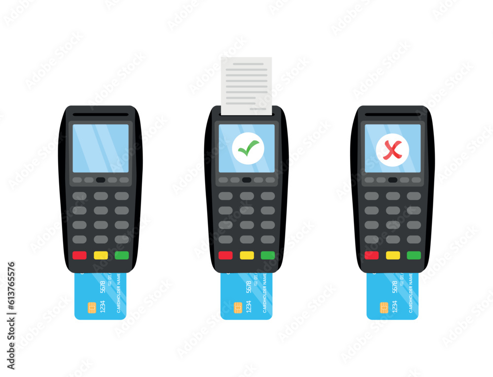 Concept of approved and refused credit card payment POS terminal ...
