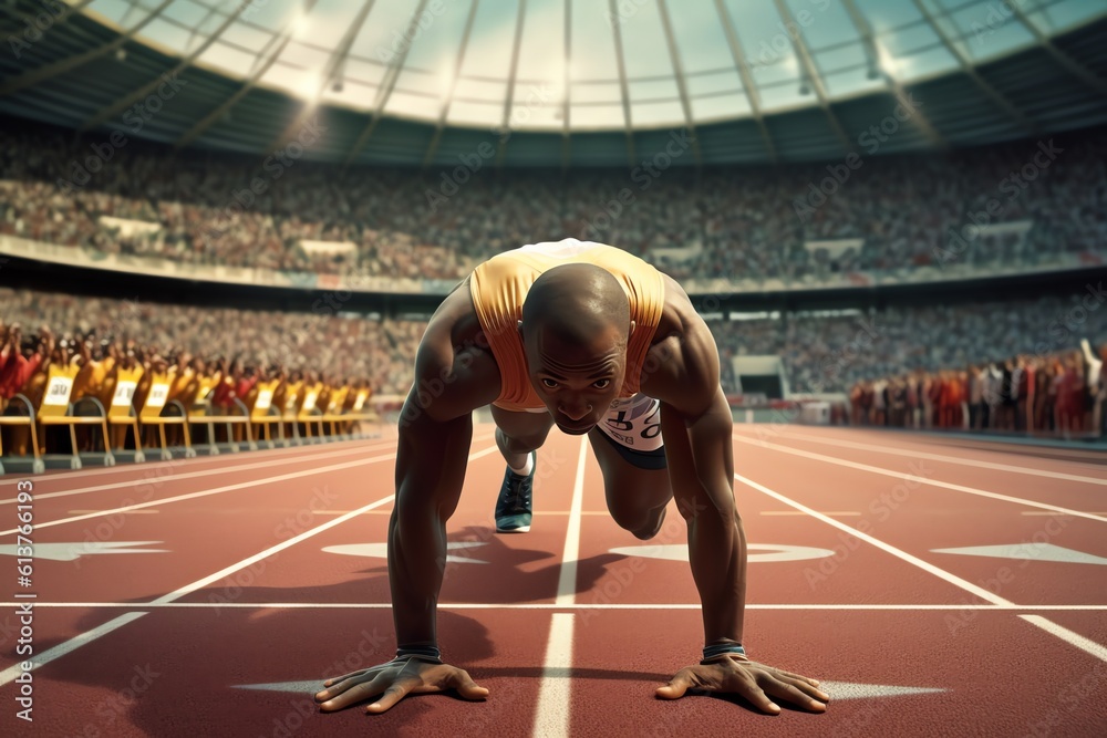 Sprinter at the starting blocks. generative AI Stock Illustration ...