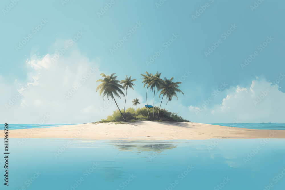Small tropical sandy island surrounded by the blue waters of the ocean ...