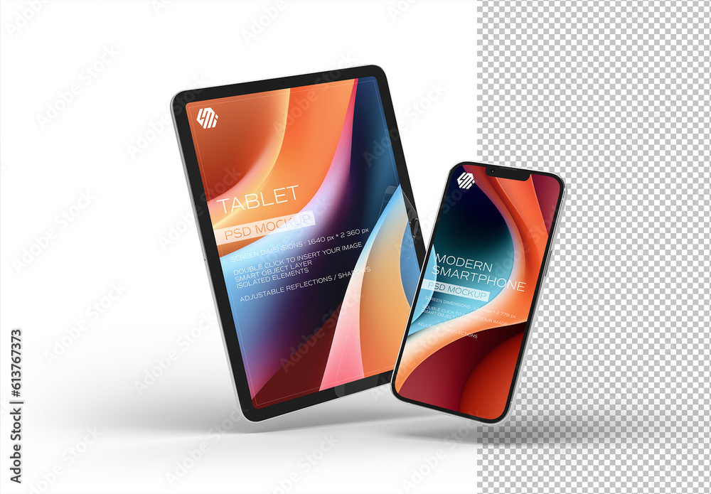 Mobile Phone and Tablet Mockup Isolated On White Stock Template | Adobe ...