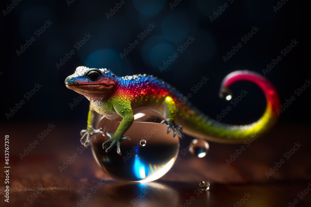 Beautiful rainbow colored salamander, small multicolor fantasy insect ...