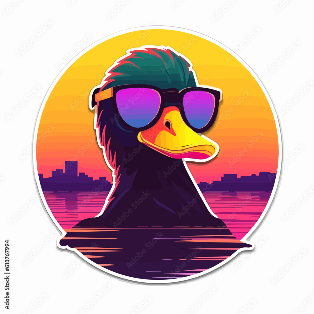 Vetor de 80s duck with sunglasses - diecut sticker design - flat vector ...