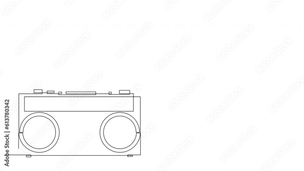 Self drawing animation of continuous line Retro radio cassette recorder ...