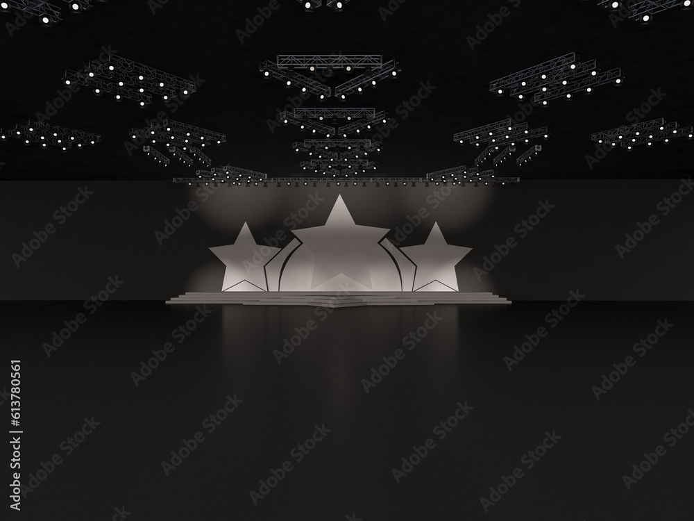 Event Empty stage front view including stairs. with three stars forming ...