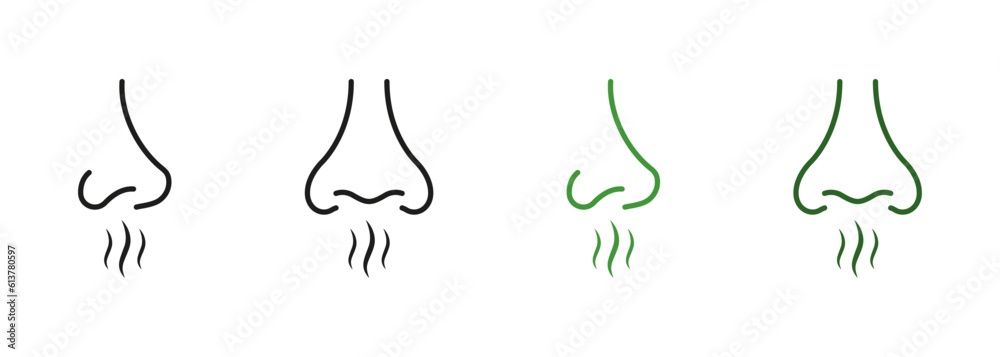 Nasal Odor Sniff Pictogram Set. Human Nose Smells Linear Symbol ...