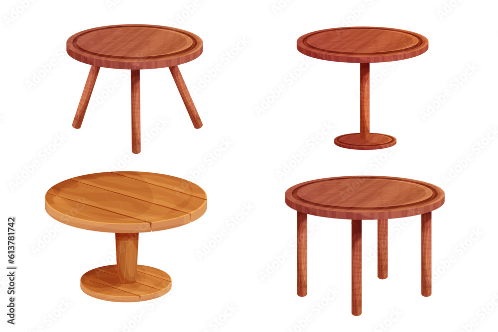 Wooden table round desk tectured in comic cartoon style isolated on ...