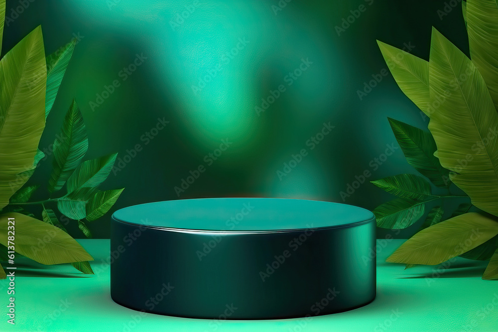 front view of 3D render dispaly mockup for empty product,Green ...