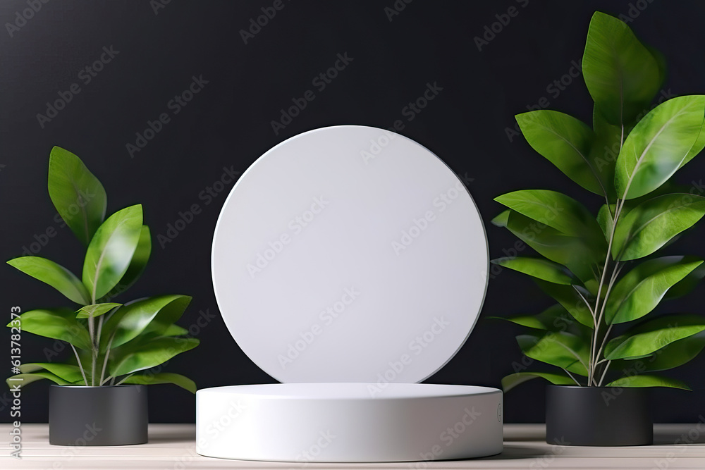 front view of 3D render dispaly mockup for empty product,Green ...