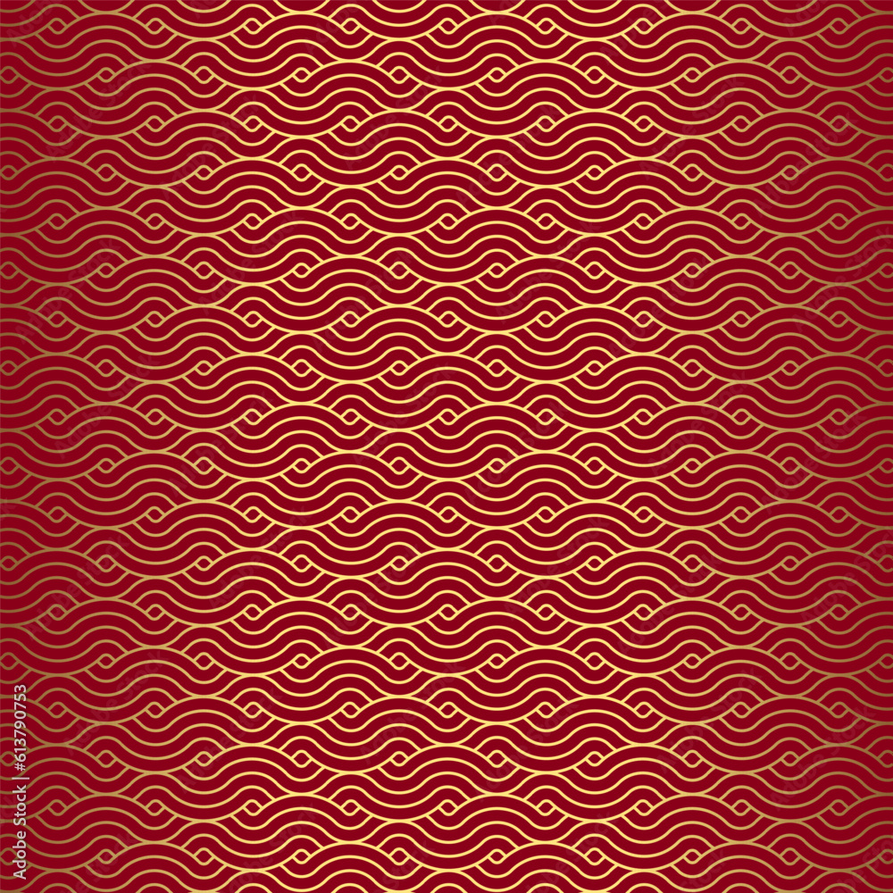 Japanese themed red and golden wave pattern Stock Vector | Adobe Stock