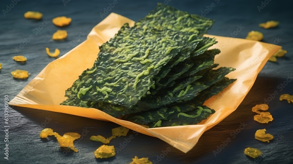 Seaweed snacks, a popular healthy treat rich in nutrients. The unique ...