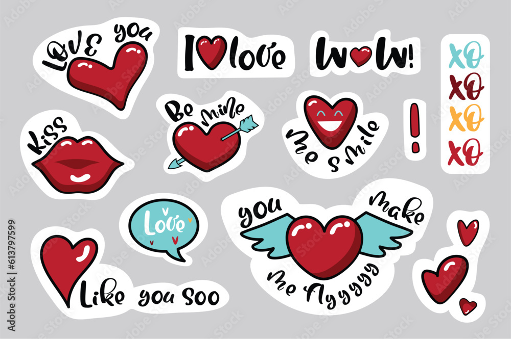Vettoriale Stock These love stickers have a charming flat cartoon ...