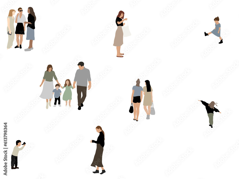 Vector cutout people, architecture, side view, front view, back view ...