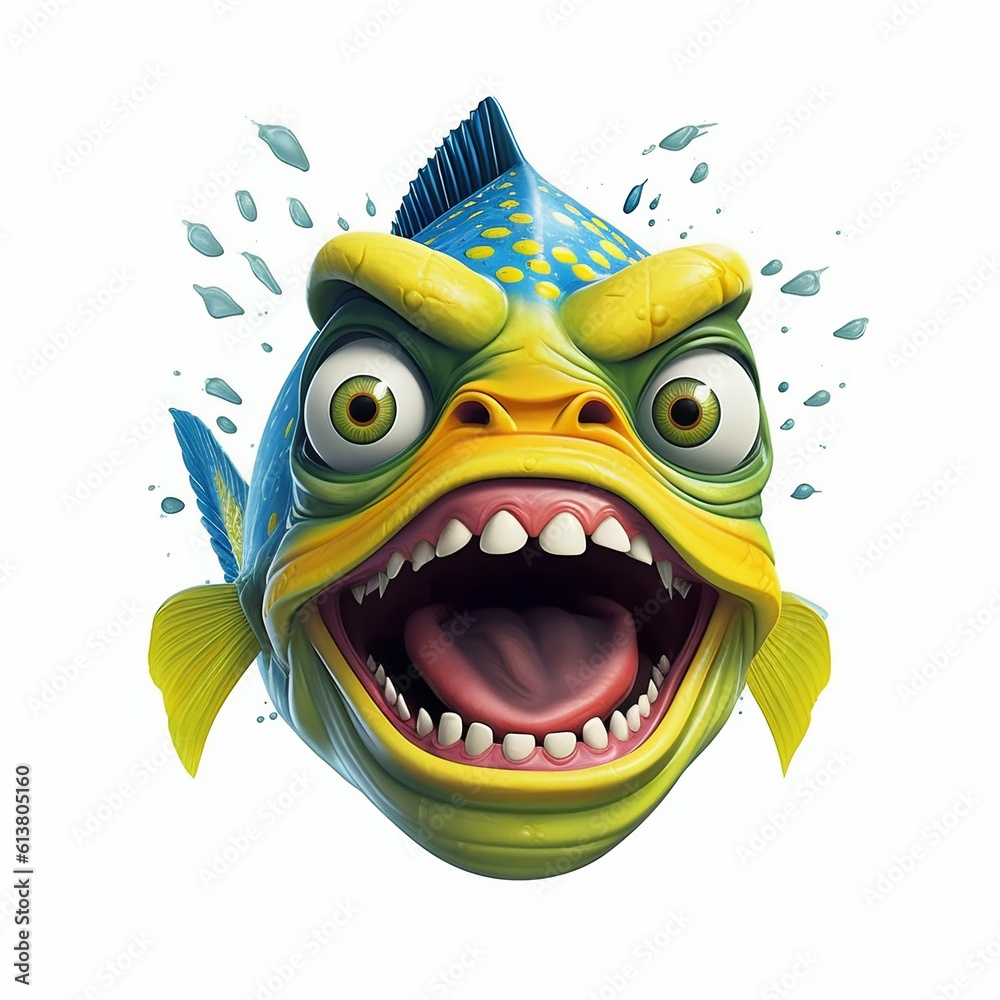 Angry Mahi Mahi Cartoon Character on White Background. Generative ai ...