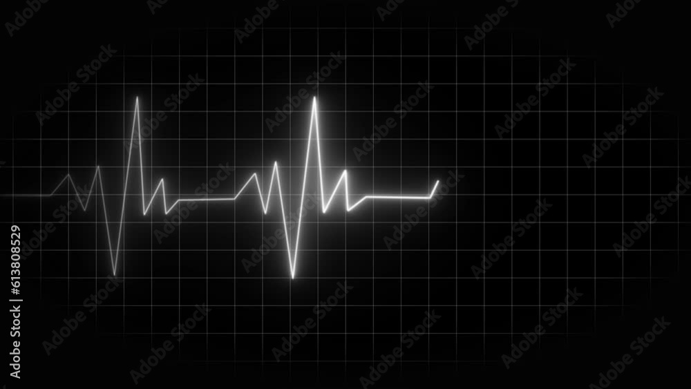 Black screen with neon cardiac rate and pulse. On a black backdrop, a ...