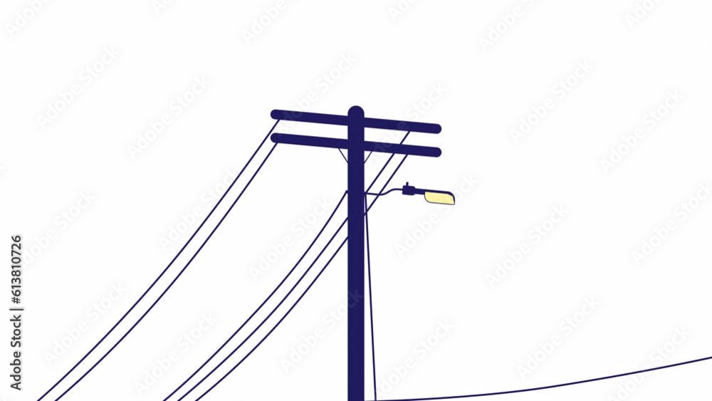 Wiring utility pole animation. Flat outline style icon 4K video for web ...