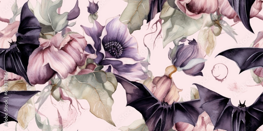 Bat flowers background. watercolor. watercolor flowers with a seamless ...