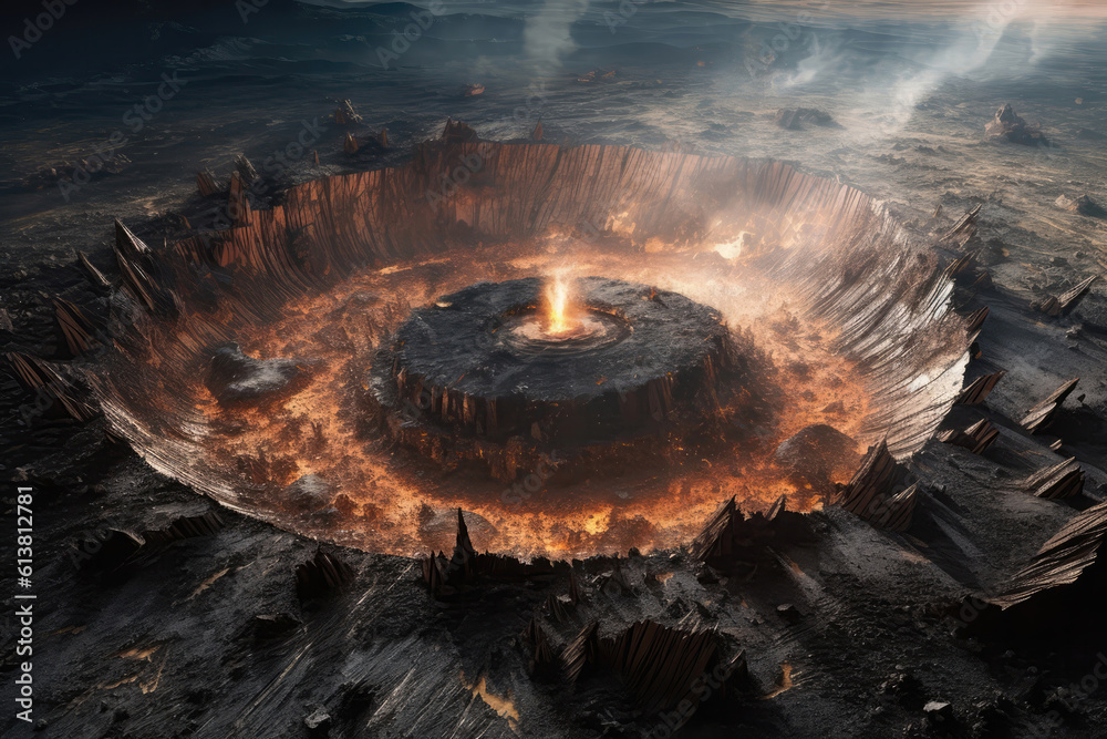 The Impact Site Of Meteorite, Marked By Crater Surrounded By Displaced ...