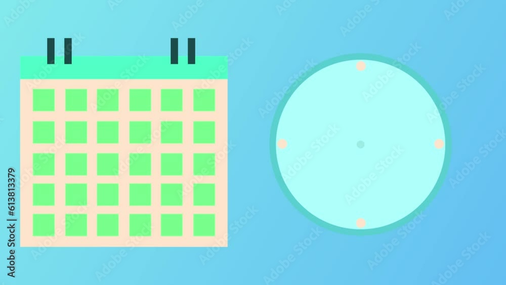 2D FLAT CONCEPT ANIMATION OF HOW FAST TIME GOES, Calender and Clock ...