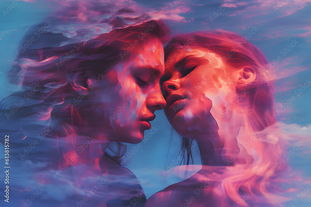 Romatic couple kissing in underwater background. a dream scene ...