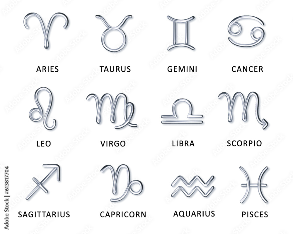 Zodiac Silver Signs With Latin Names Vector Illustrations Set zodiac-silver-signs-with-latin-names-vector-illustrations-set