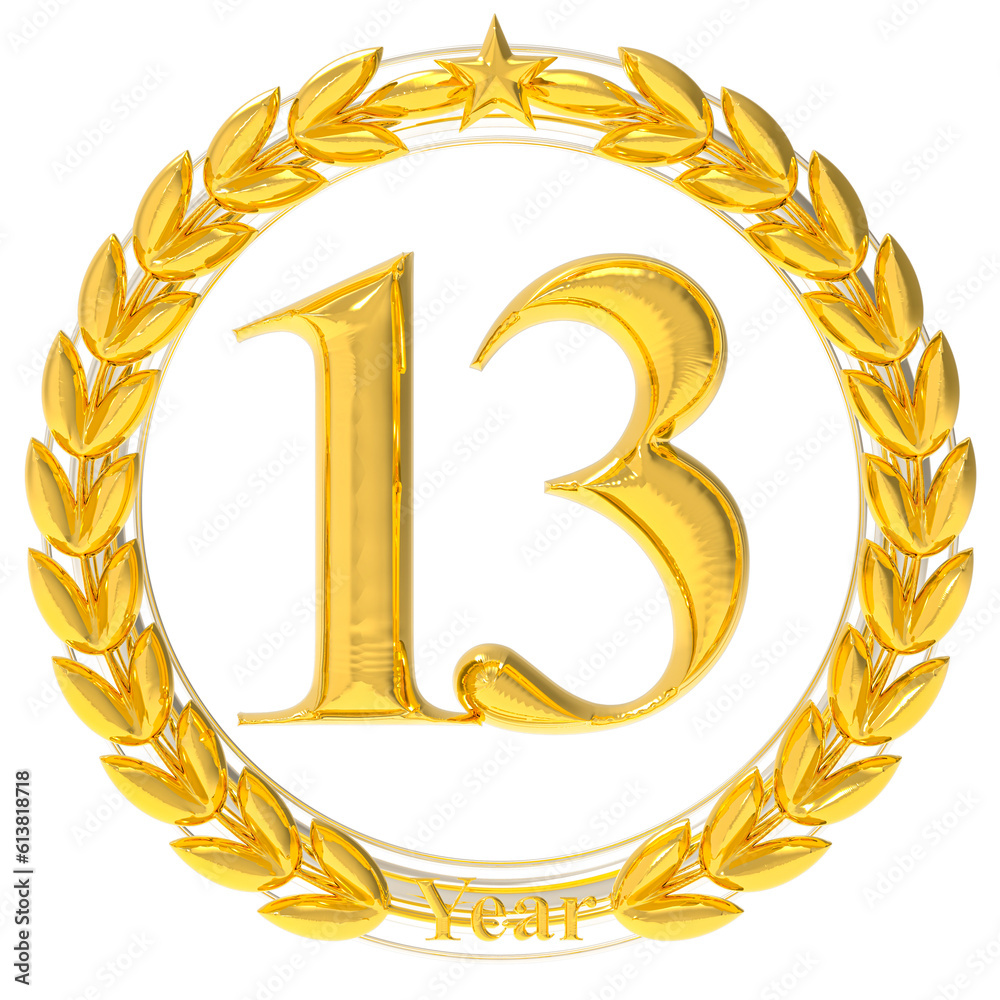 Happy Anniversary Number 13 Gold Render Stock Illustration | Adobe Stock