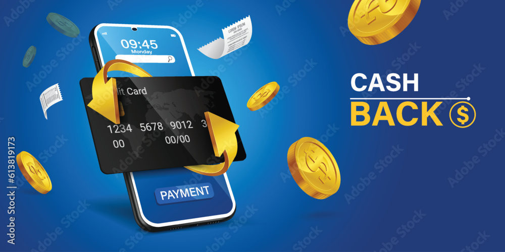 Mobile cash back service, financial payment Smartphone mobile screen ...