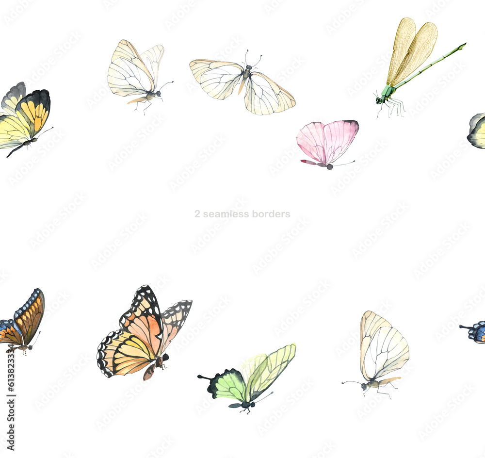 Wildflower border, watercolor illustration. seamless border with ...